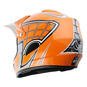 WOW Youth Motocross Helmet BMX MX ATV Dirt Bike Helmet Spider Web Orange + Goggles + Martian Orange Glove Kids Bundle