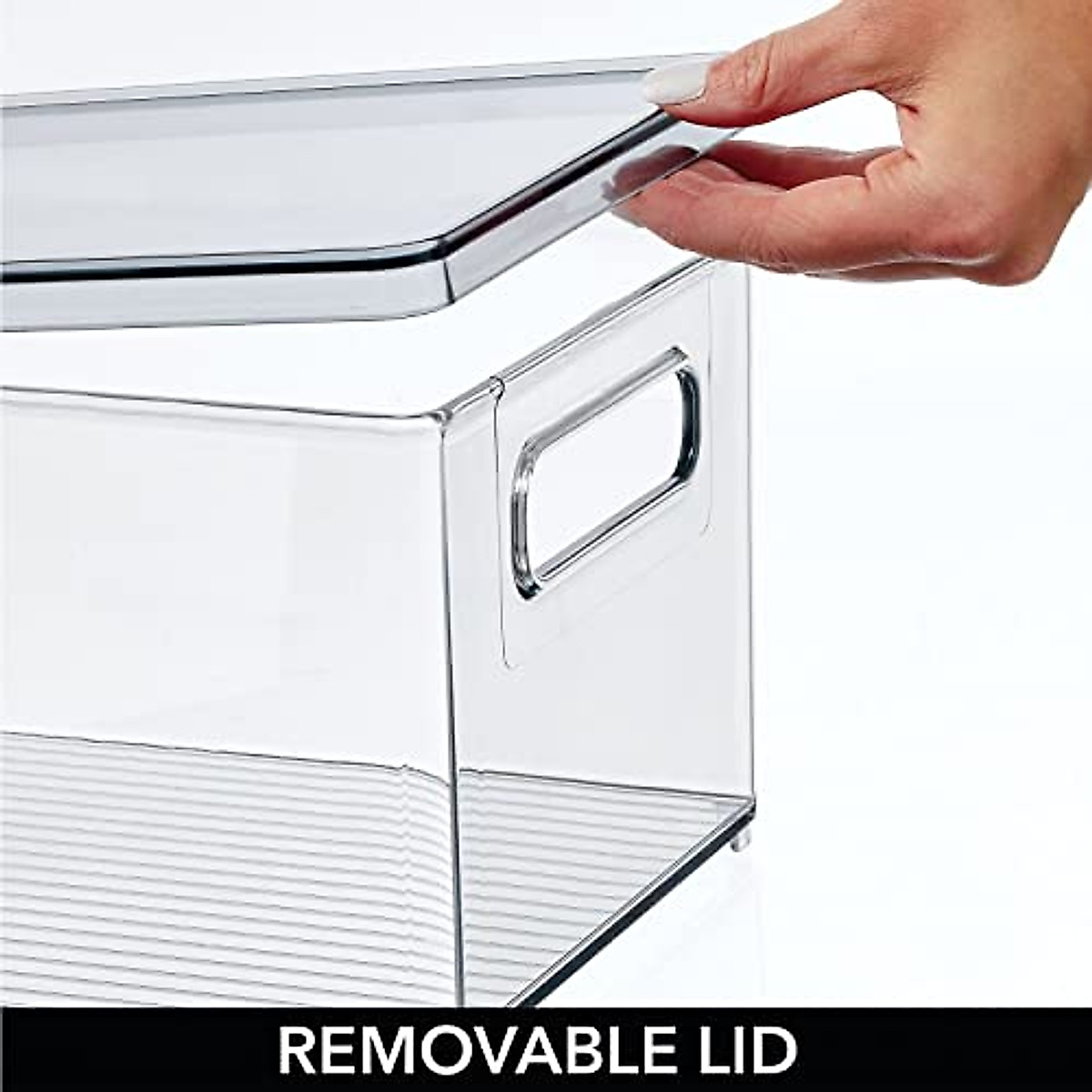 mDesign Plastic Pantry Storage Box Container with Lid and Built-In Handles - Organization for Flour, Cereal, Pasta, Rice, or Food in Kitchen Cupboard, Ligne Collection, 4 Pack, Clear/Smoke Gray