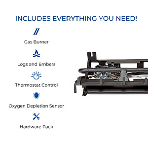 Duluth Forge DLS-24T-1 Dual Fuel Ventless Fireplace Logs Set with Thermostat, Use with Natural Gas or Liquid Propane, 33000 BTU, Heats up to 1100 Sq. Ft, Split Red Oak, 24 Inches