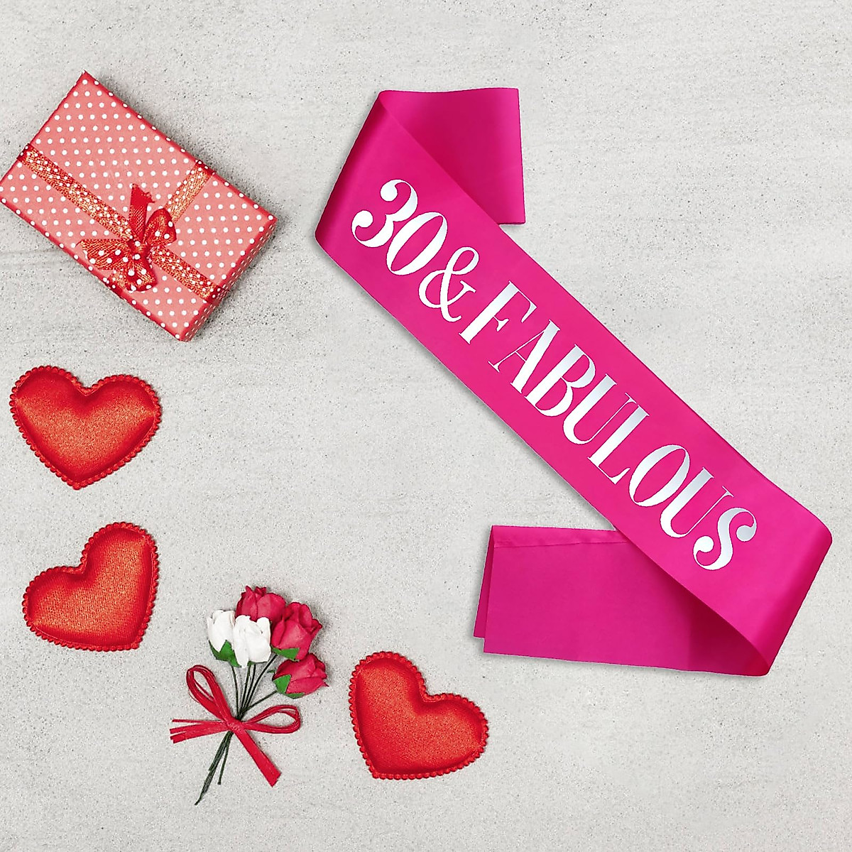 KETAOO 30 & Fabulous Birthday Sash, Hot Pink Foil '30 & Fabulous' Silver Satin 30th Birthday Sash for Women Birthday Party Favors Decorations Gifts