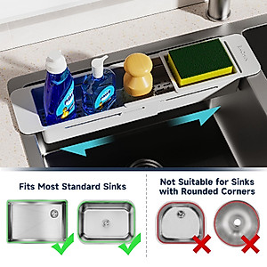 NiHome Extendable Over Sink Kitchen Organizer, Telescopic Sink Storage Rack for Sponge, Non-Slip Pads Expandable Sink Caddy, Adjustable Sponge/Brush Rack with Drainage Durable ABS Material (Grey)