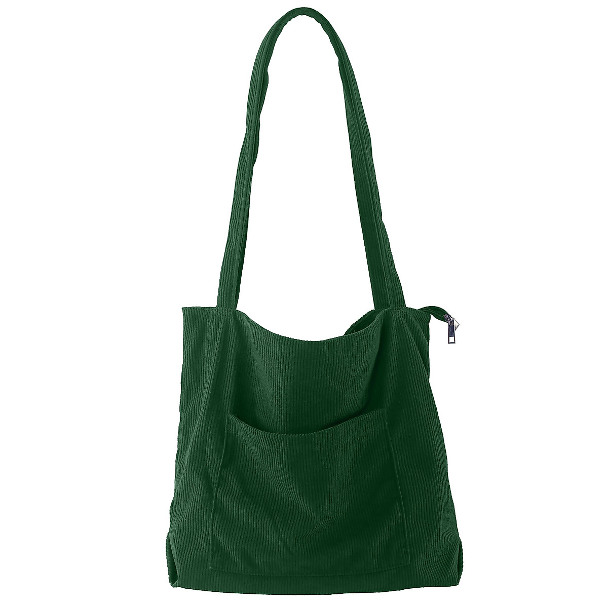 Corduroy Tote Bags for Women with Zipper and Front Pocket Shoulder Handbags Casual Canvas Purse, Green