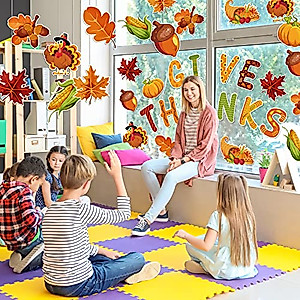 Whaline 47Pcs Fall Thanksgiving Cutouts with 100Pcs Glue Points Give Thanks Cut-Outs Autumn Assorted Pattern Cardboard Paper Cutting for Fall Theme Thanksgiving Classroom Bulletin Border Decor
