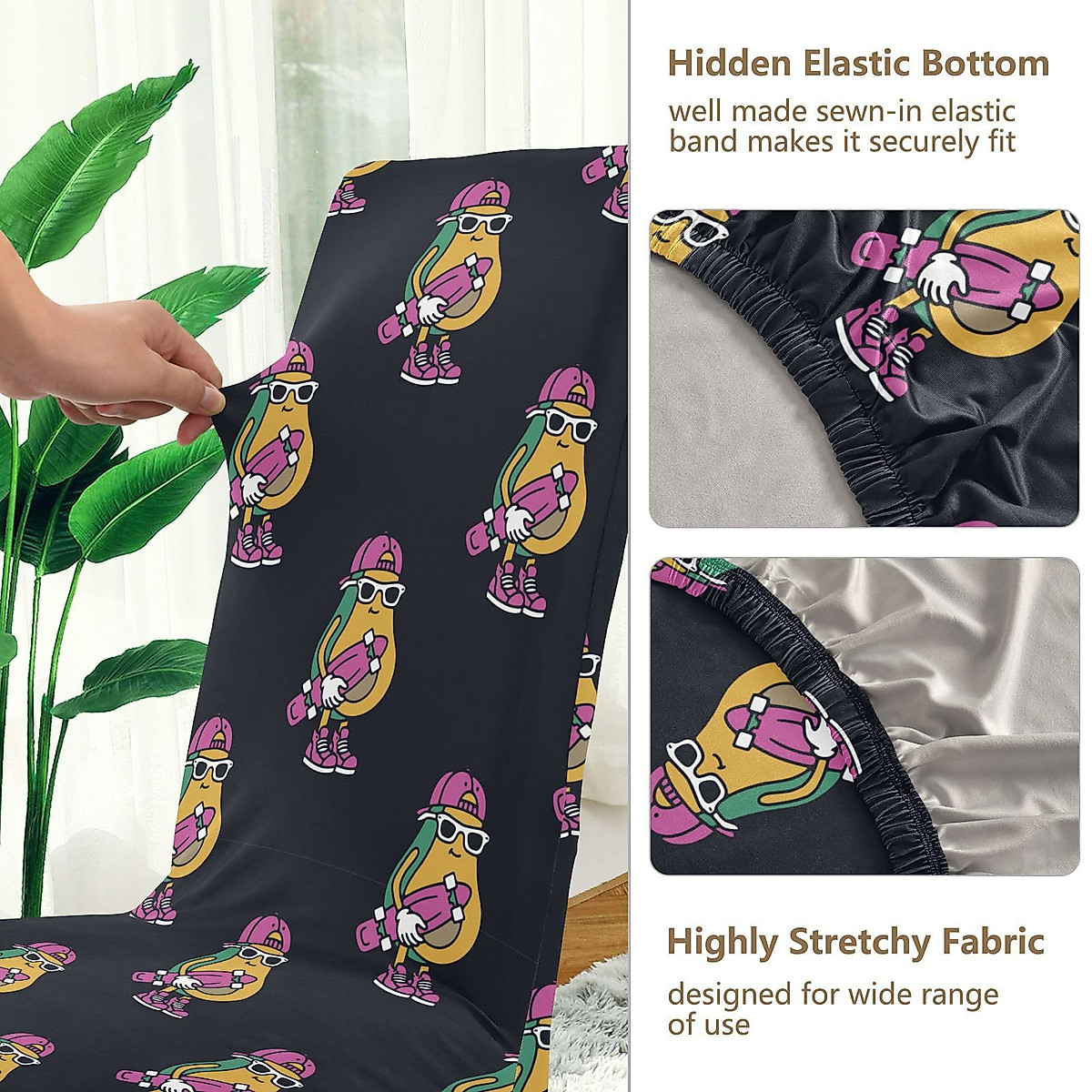 JUNZAN Color Avocado Skateboard Sneakers on Grey Chair Slip Cover 2Pcs Patio Chair Cover Strech Spandex Chair Covers for Parsons Living Room Chair