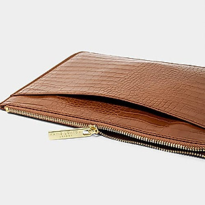 KATIE LOXTON Cara Faux Crocodile Womens Medium Vegan Leather Slip Pocket Clutch Pouch Cognac