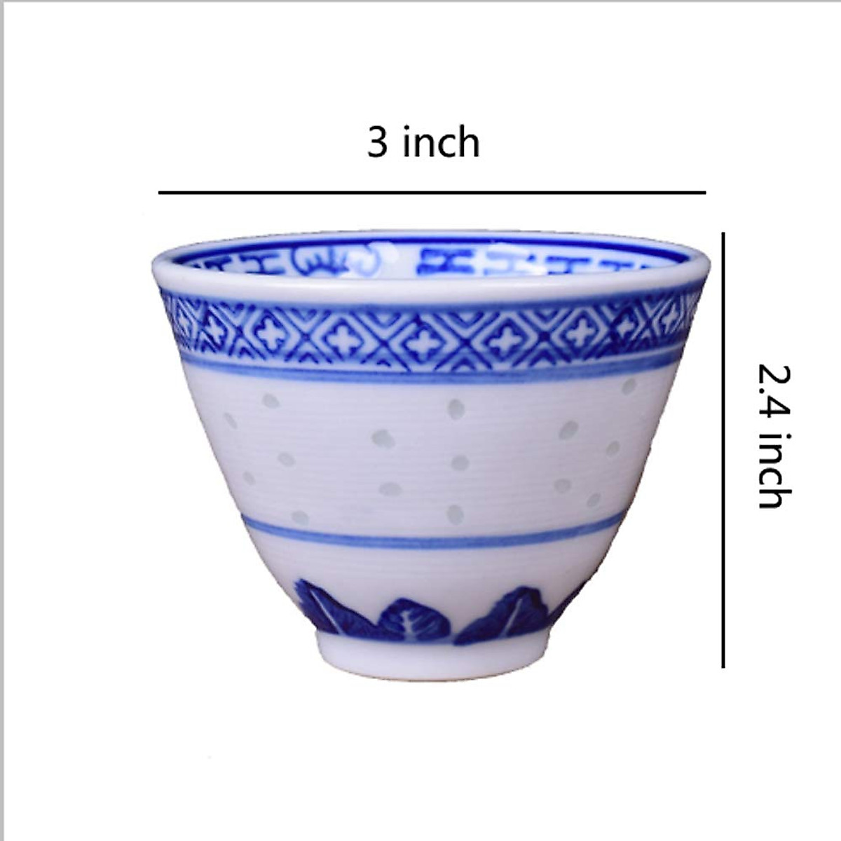 Woonsoon Chinese Handmade Kungfu Tea Cup 70 ml, Set of 8 Bone China Blue and White Tea Cups,Ceramic Tea Mugs Without Handles,Best Gift