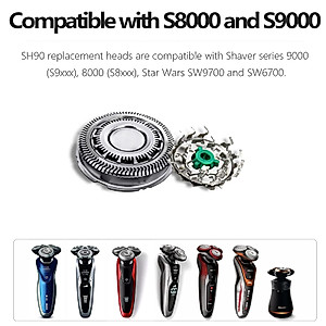 SH90 Replacement Heads for Philips Norelco Shaver Series 9000, Compatible with Shaver SH90/72, 6 pcs