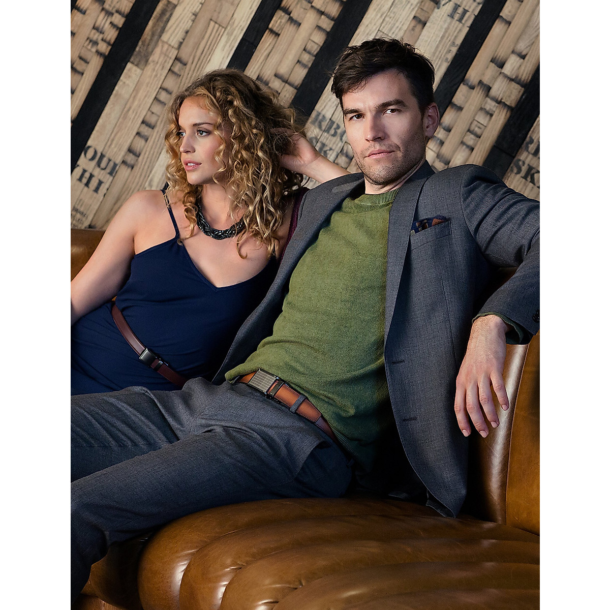 SlideBelts Full Grain Leather Belt (Cognac with Gold Buckle, Up to 44")