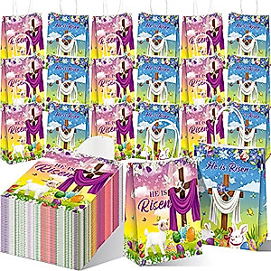 100 Pcs Easter Treat Bags He Is Risen Candy Favor Bags Easter Party Goodie Bags Easter Gift Bags with Handles Easter Religious Gifts Bags for Kids Child Egg Hunt Cookie Easter Bags for Easter Party