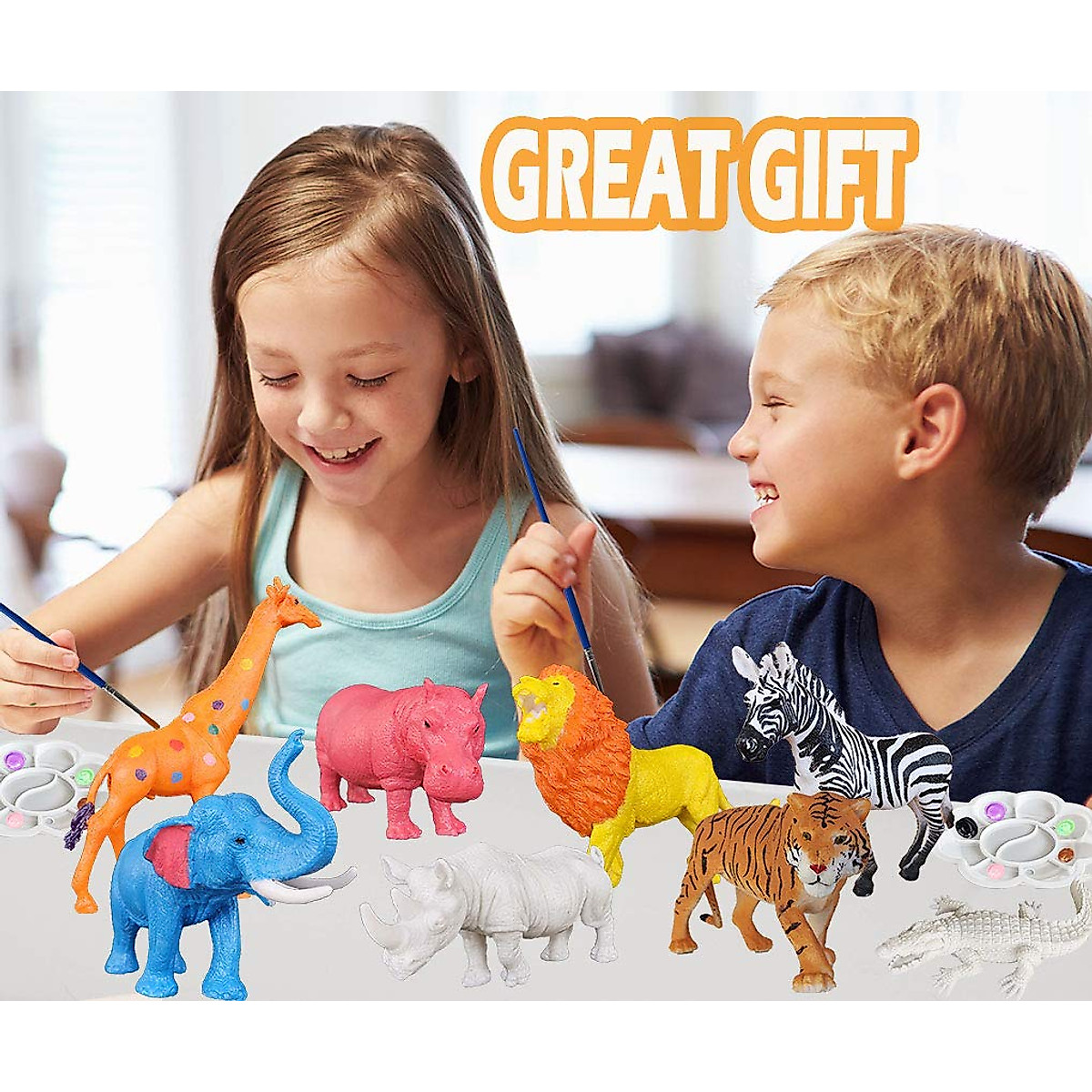 Yileqi Safari Animal Painting Kit for Kids Crafts and Arts Set, Jumbo Jungle Animal Toy Art and Crafts for Boys Girls Age 4 5 6 7 8 Years Old, DIY Art Supplies Paint for Kid Activities Birthday Gift