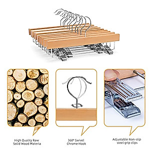 Nature Smile Kids Solid Wooden Pants Hangers,Baby Toddler Children Wood Skirts Hangers,Trousers Bottom 11.8 inches Hangers with 2-Adjustable Clips Anti-Rust Hook Pack of 20 (Natural)