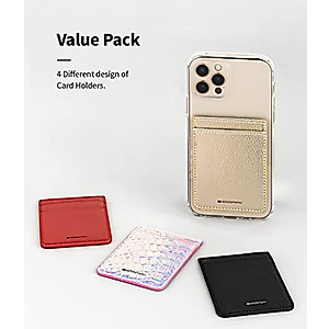 Goospery Phone Card Holder [4-Pack] Adhesive Stick On Wallet for Back of Phone Fashionable & Secure Sleeve Credit Cards/ID Card Slot Pocket Case Universal Fit for Most Smartphones