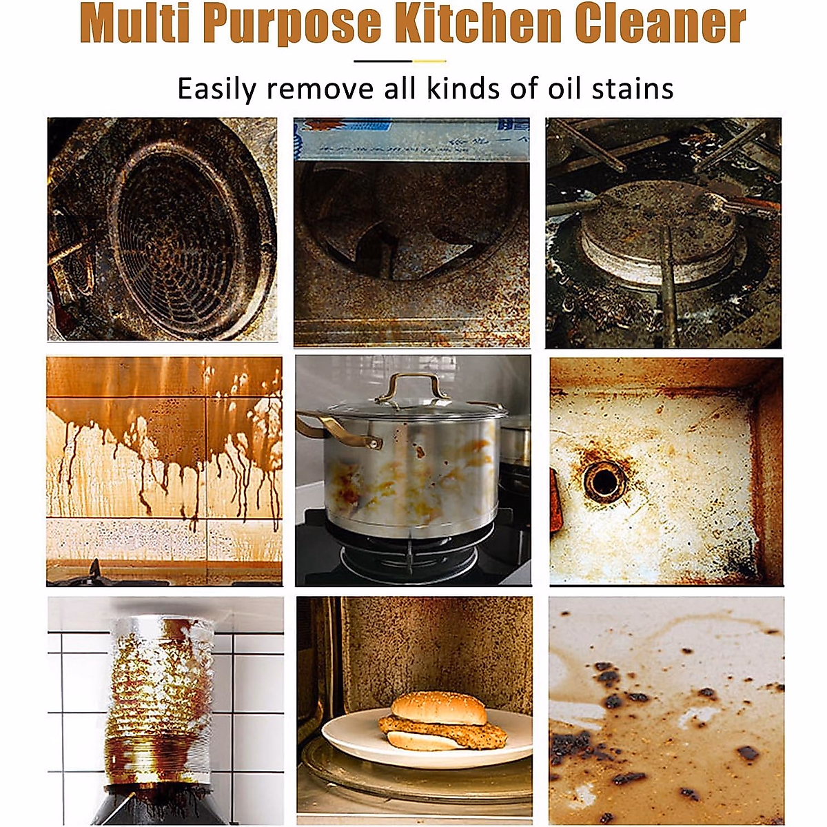 RJDJ Multi-purpose Kitchen Cleaner, Foam Heavy Oil Cleaner Spray, for Oven, Stovetop, Refrigerator (1pcs)