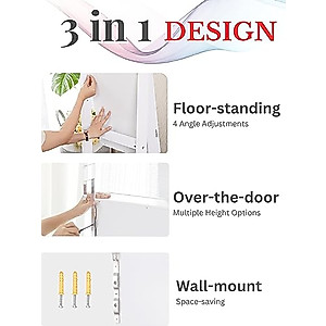 YOKUKINA LED Mirror Jewelry Cabinet Standing Armoire, Full Length Mirror with Jewelry Storage, Lockable Organizer, Wall Mount/Over the Door, White