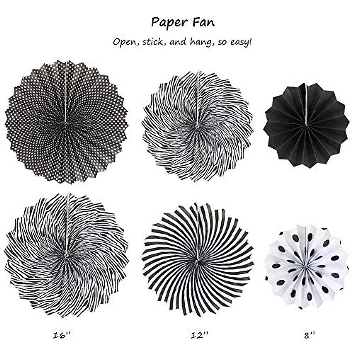 ANSOMO Black and White Party Decorations and Supplies, for Baby Shower and Birthday Graduation Bachelorette with Paper Fan and Tassel Garland