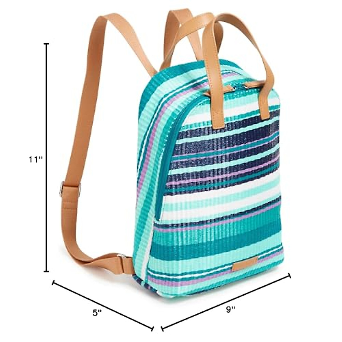 Vera Bradley Women's Straw Mini Beach Totepack Backpack, Spring Mint Stripe, One Size
