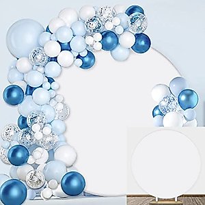 WENMER White Round Backdrop Cover, 6.5 x 6.5ft White Circle Backdrop Background Cover, Cotton-Polyester Blended Fabric Photo Backdrop for Photography Banquet Birthday Bridal Shower Party Wedding Decor