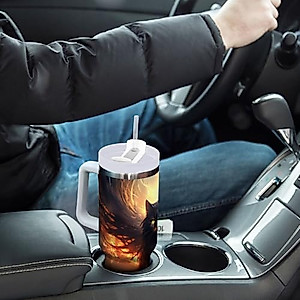 ARGTILDN 40 oz Tumbler Black Cat Fire Insulated Travel Mug with Handle and Straw Lid Stainless Steel Vacuum Coffee Cup Tea Beverage Container Water Bottles for Car Sports office