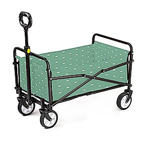 Collapsible Wagon Cart White dot Foldable Utility Wagon Large Capacity Garden Cart with Push Bar for Beach Camp Outdoor Shopping