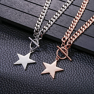 MIFYNN Silver Star Cuban Link Necklace Fashion Style Star Necklaces for Women, Silver Necklace for Women to Surprise Friends And Relatives, Friendship Necklace is Also the Best Birthday Gift