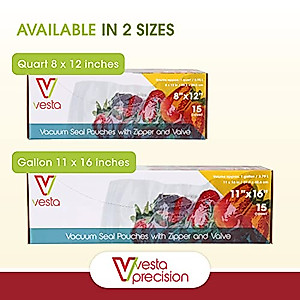 Vesta Precision Vacuum Seal Pouches - Clear and Embossed Vacuum Sealer Bags with Zipper and Valve - Great for Food Storage and Sous Vide - 8 x 12 inches - 15 Vacuum Seal Bags Per Box
