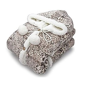 Marquess Hooded Throw Robe Wrap Ultra Soft Plush Coral Fleece & Sherpa Wearable Blanket with 2 Pockets Print Chic Lifestyle Gift 51 x 71'' (Beige Point)