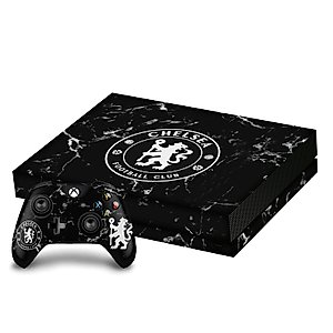 Head Case Designs Officially Licensed Chelsea Football Club Black Marble Mixed Logo Vinyl Sticker Gaming Skin Case Cover Compatible With Xbox One X Console and Controller Bundle