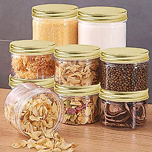 Plastic Jars with Lids,12 Pack Refillable Plastic Slime Storage Containers Clear Plastic Food Storage Jars,Plastic containers with Gold lids for Beauty Products,Kitchen & Storage - BPA Free (4 Ounce)