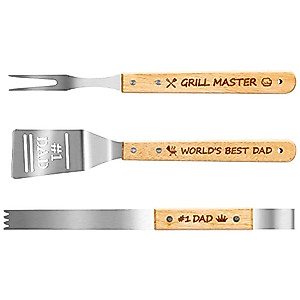 Haooryx 3PCS Father Grilling Tool BBQ Accessories Set World's Best Dad Stainless Steel Grilling Tong for Men Outdoor Camping Housewarming Party Gift Supplies Father's Day Dad's Birthday Present