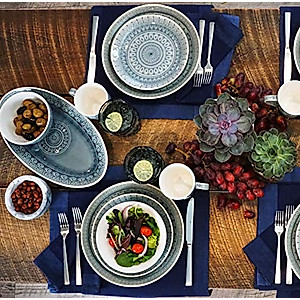 Euro Ceramica Fez Serving Platter, 14" Oval, Teardrop Mandala Design, Grey