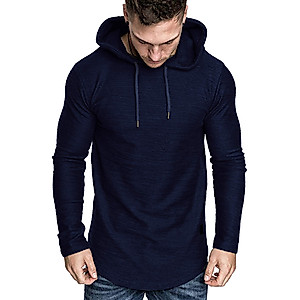 Lexiart Mens Fashion Athletic Hoodies Sport Sweatshirt Solid Color Fleece Pullover Navy Large