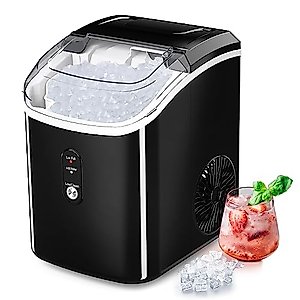 Nugget Ice Maker Countertop, Portable Crushed Sonic Ice Machine, Self Cleaning Ice Makers with One-Click Operation, Soft Chewable Pebble Ice in 7 Mins, 34Lbs/24H with Ice Scoop for Home Bar Camping RV