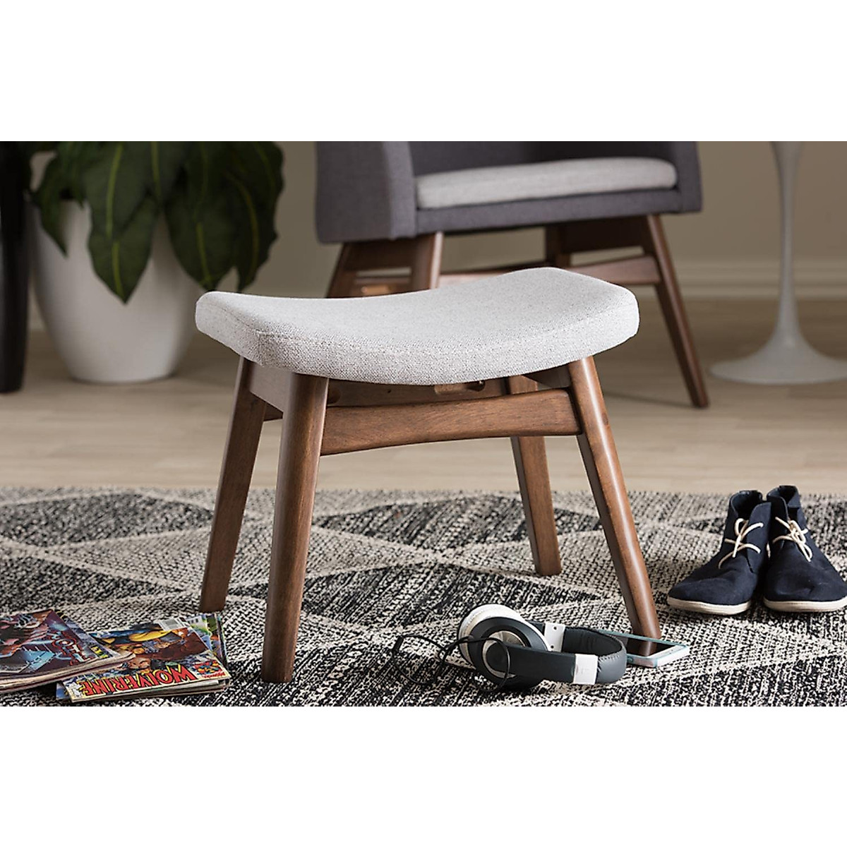 Baxton Studio Vera Mid-Century Modern Light Grey Fabric Upholstered Ottoman