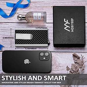 MOSIYEEF Minimalist Wallet for Men, RFID Blocking Card Wallet with Money Clip, Leather Wrapped, Slim Front Pocket Automatic Pop Up Wallet, Silver