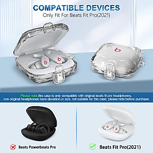[Upgrade Lock] Beats Fit Pro Case with Lock, PC Shell Clear Case for Beats Fit Pro Charging Case, Full Protective Safety Lock Case Cover for Beats Fit Pro Accessories with Keychain/Cleaner Pen (Clear)