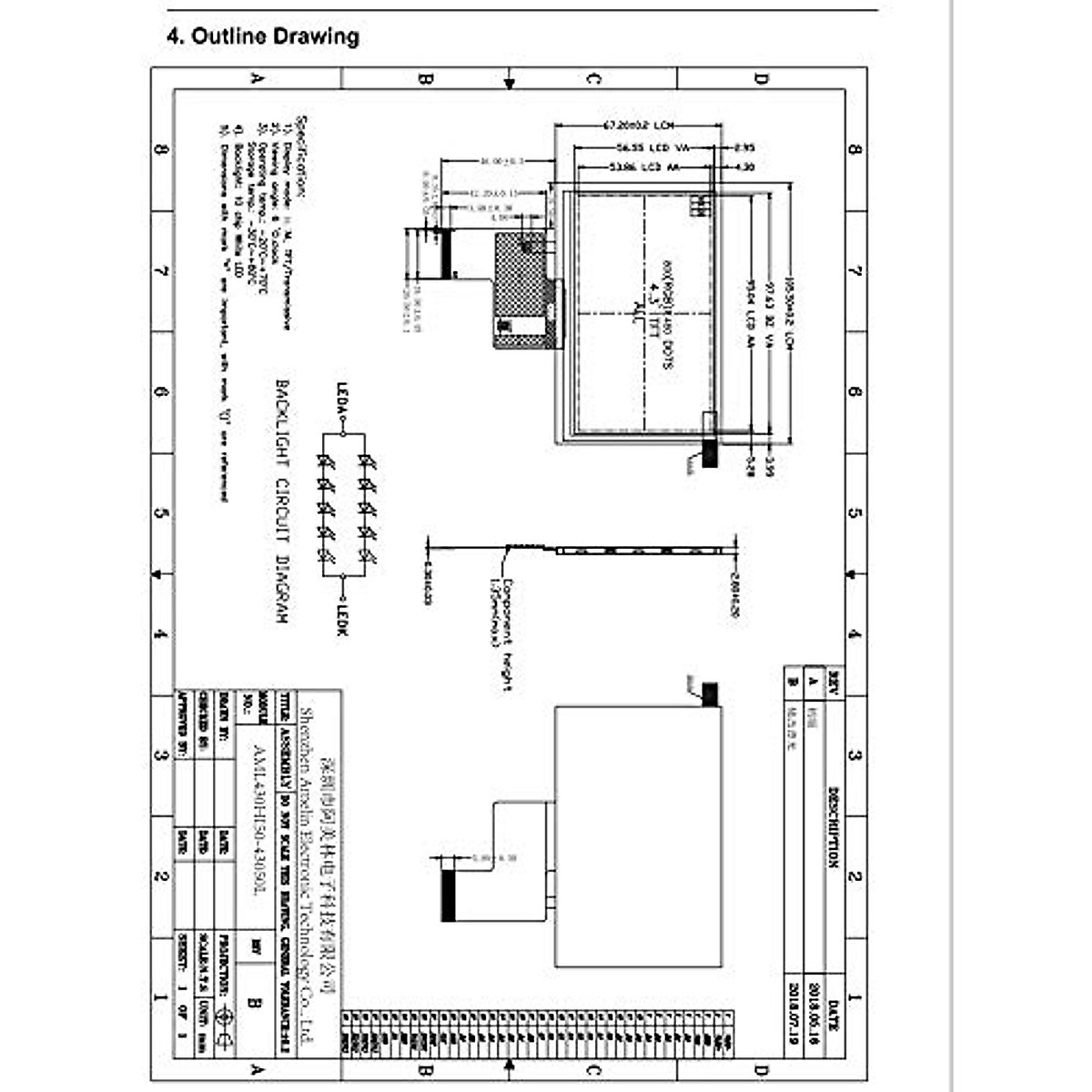 SANZAMELIN 4.3-inch 800 * 480 Resolution IPS LCD RGB Interface, high Brightness capacitive Touch Screen