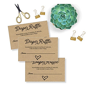 All Ewired Up 50 Gender Neutral Kraft Baby Shower Diaper Raffle Tickets, Lottery Insert Cards for Heart Baby Shower Invitations Supplies Games for Baby Gender Tickets (50-Cards)