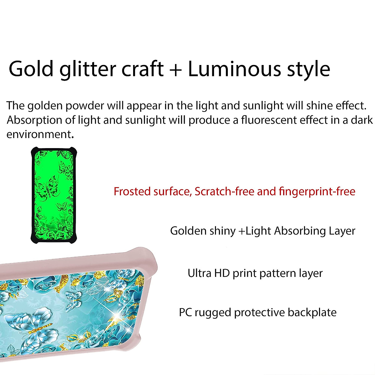 Case for Moto Thinkphone Case Compatible with Motorola Thinkphone Phone Case Cover [with Tempered Glass Screen Protector][Hard PC + Soft Silicone][Ring Support] [Gold Glitter+Luminous] JSF-YHD