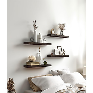 PHPH Wood Floating Shelves for Wall, Wooden Wall Shelves for Bedroom, Set of 6 Brown 17 Inch