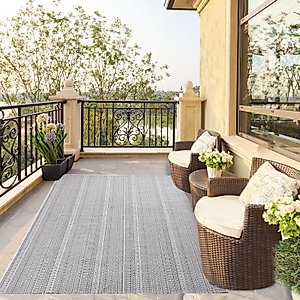 JinKune Area Rug 4'x6' Washable Outdoor Rugs, Gray Cotton Hand-Woven Patio Rug, Boho Bedroom Rug Entryway Rugs, Farmhouse Foldable Floor Carpet Indoor for Bedroom Kitchen Living Room Dining Room