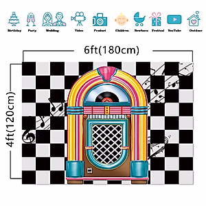 HQM Back to 50's Sock Hop Photography Banner Birthday Rock Roll 50's 60's Hop Party Photo Background Retro Diner Time Classic Backdrop 71x47.2 Inch Supplies