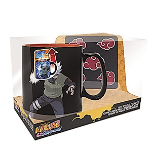 ABYSTYLE Naruto Shippuden Sharingan Heat Change Ceramic Color Changing Coffee Tea Mug 16 Oz.& Coaster Set Anime Manga Drinkware Home & Kitchen Gift 2 Pcs