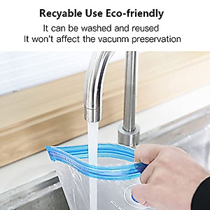 20 PCS Reusable Vacuum Food Sealer Bags, Sous Vide Bags, Plastic Freezer Bags, Kitchen Food Storage Bags with Handheld Pump(10 medium + 10 large)