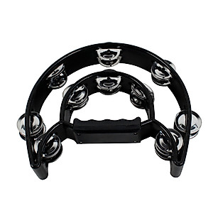 YMC TAM20-BLACK Double Row Tambourine - Metal Jingles Hand Held Percussion Ergonomic Handle
