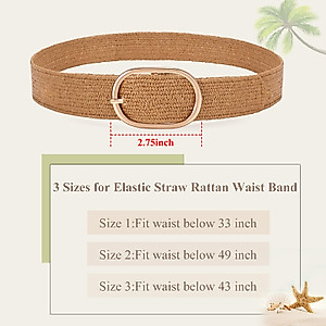WOWOGO Straw Woven Rattan Wide Stretch Straw Belt Boho Braided Belts for Women