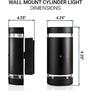 Hyperikon LED Porch Sconce Light, 12W Cylinder, Modern Outdoor Wall Lamp, 4000K Daylight, Black, Photocell, UL, 2 Pack