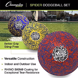 Champion Sports Premium Rhino Skin Extreme Color Dodgeballs - Glow in the Dark, Color-Changing, and Spider Grip - Low Bounce Dodgeballs