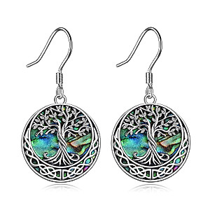 Tree of Life Earrings Sterling Silver Celtic Tree of Life Abalone Shell Dangle Drop Earrings for Women Jewelry
