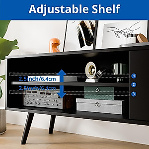 Cozy Castle TV Stand for 48 Inch TV, Mid Century Modern Entertainment Center with Storage Cabinet, TV Media Console for Living Room, Bedroom, Black