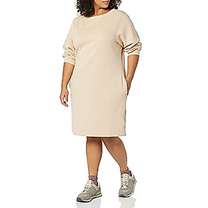 Amazon Essentials Women's Relaxed Fit French Terry Blouson Sleeve Crewneck Sweatshirt Dress (Available in Plus Size), Beige, 4X